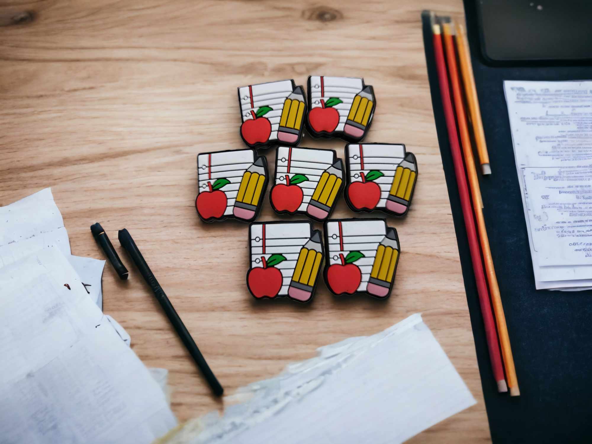 Notebook Paper with Pencil and Apple Silicone Focal Bead - 0394 ...