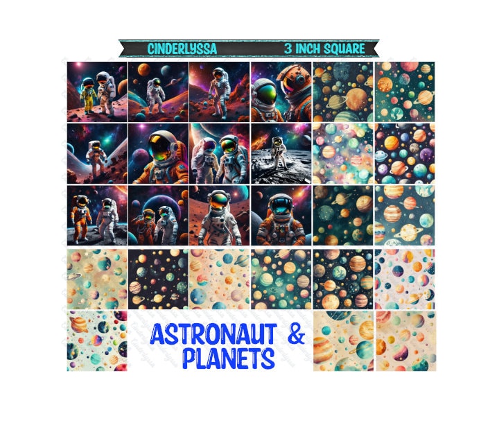 3 inch Square: Astronaut & Planets Theme Cardstock/Picture With Bevele ...