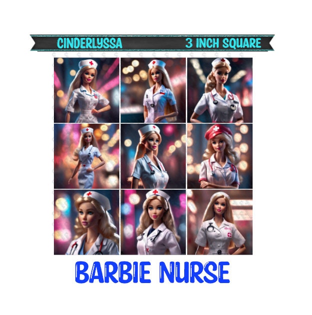 3 inch Square: Barbie Nurse Theme Cardstock/Picture With Beveled Edge ...