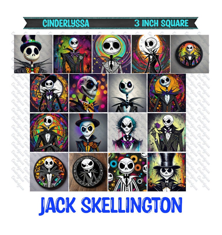3 inch Square: Jack Skellington Theme Cardstock/Picture With Beveled E ...