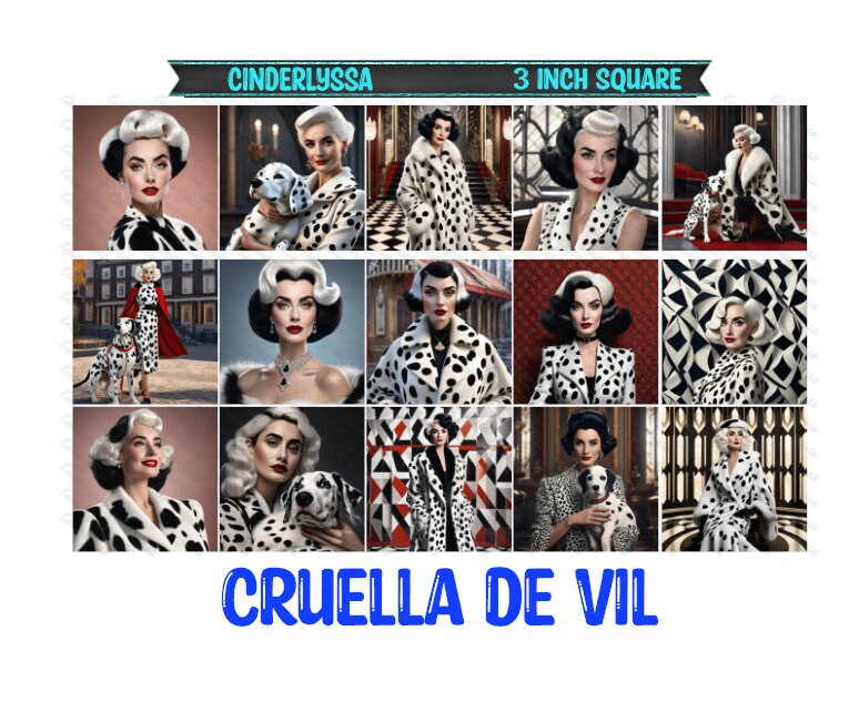 3 inch Square: Cruella De Vil - Movie Inspired Theme Cardstock/Picture ...